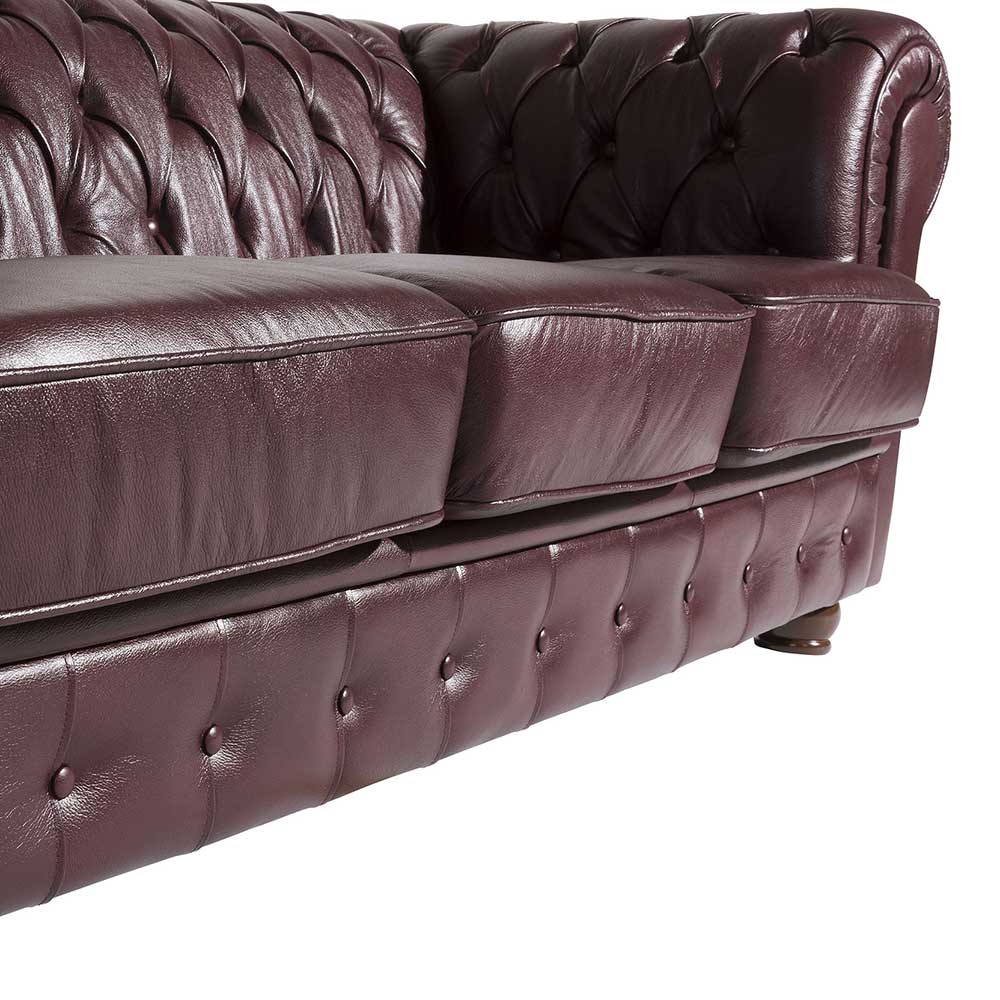 Chesterfield Ledercouch in Rotbraun Wischleder mit Holz Nussbaum - Geoloro