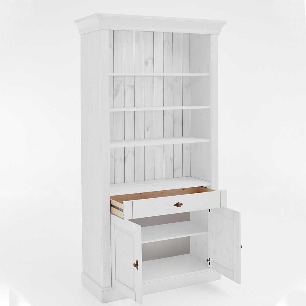 108x203x45 Landhaus Regal mit 2 Türen & Schublade & 4 Fächern - Weiß ...