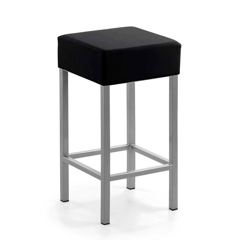 34x65x34 Hocker mit Stoffsitz Schwarz & Gestell Stahl Silber - Emrada