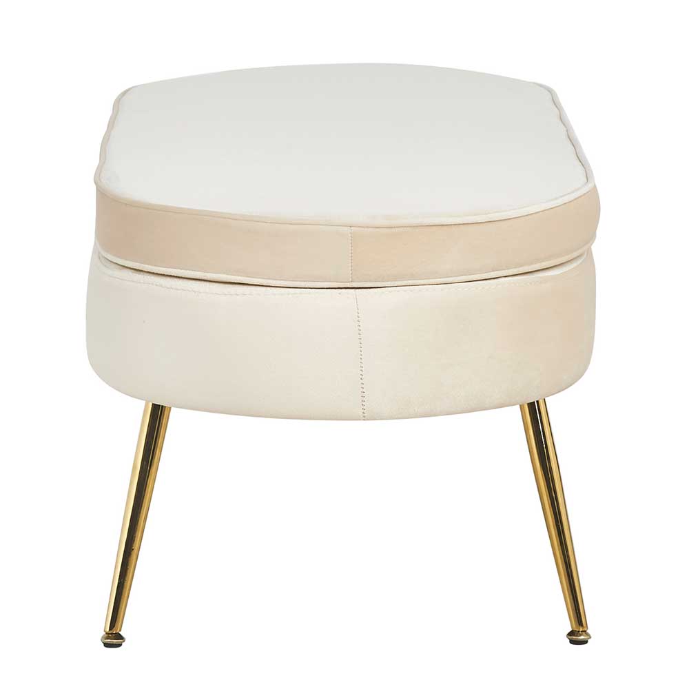 Eleganter Retro Style Hocker in Beige & Gold aus Samt & Metall - Lugano