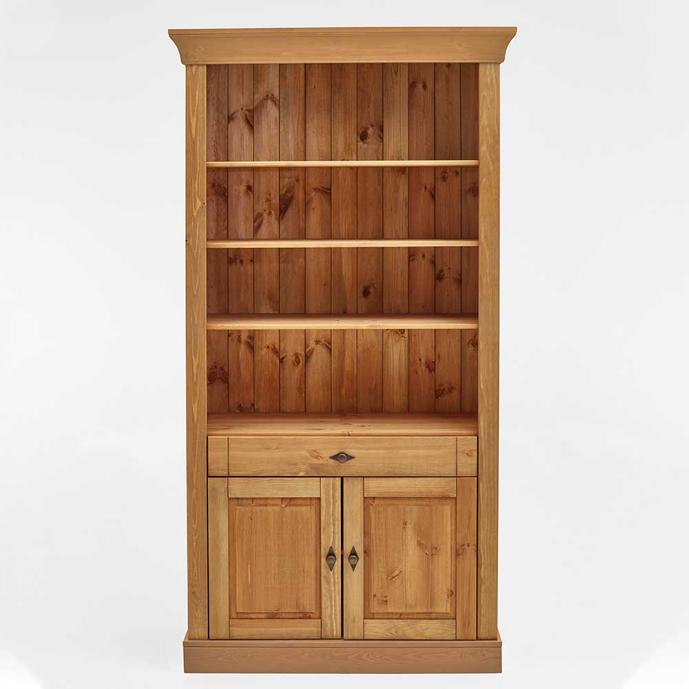 Kiefernholz Landhaus Regal 108x203x45 cm mit 4 Fächern & Schublade ...