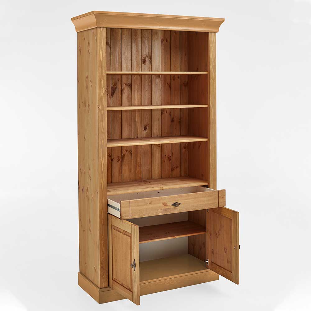 Kiefernholz Landhaus Regal 108x203x45 cm mit 4 Fächern & Schublade ...