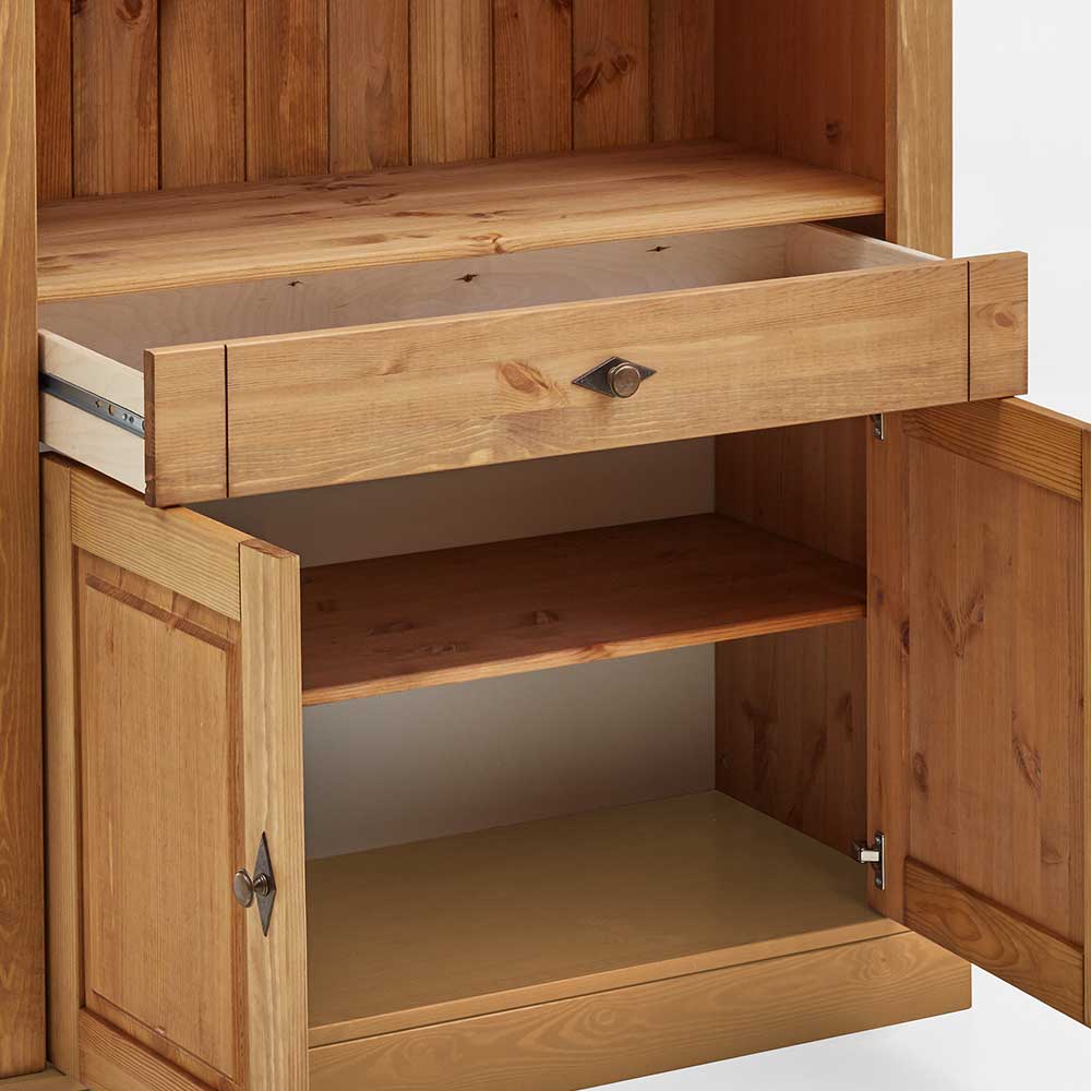 Kiefernholz Landhaus Regal 108x203x45 cm mit 4 Fächern & Schublade ...