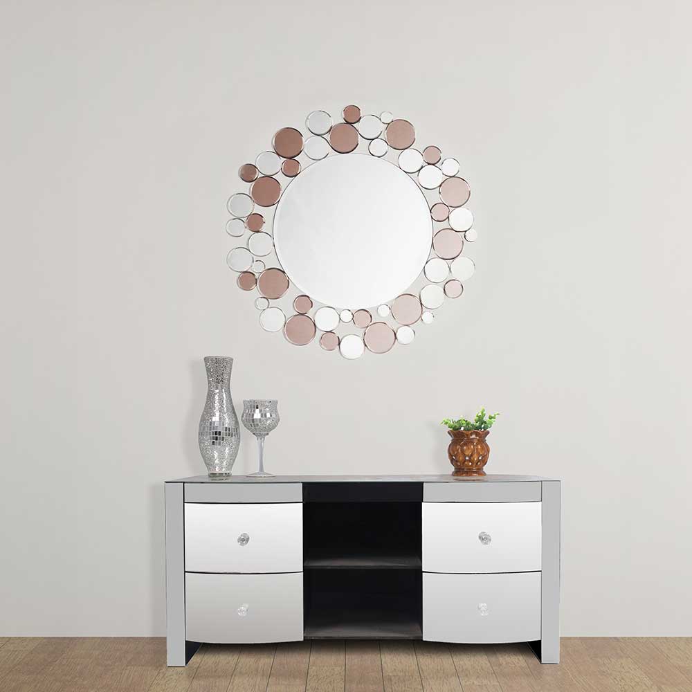 Runder Designer Spiegel in Silber & Rosegold - 80 cm Durchmesser - Sulliva