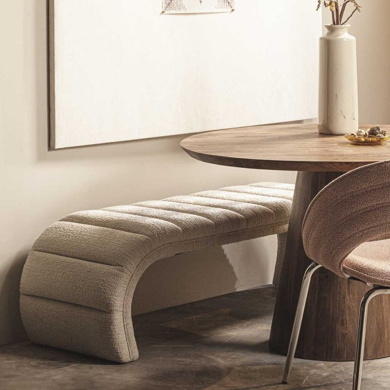 Boucle Design Bank in Beigegrau mit einem Sitzplatz - Porian