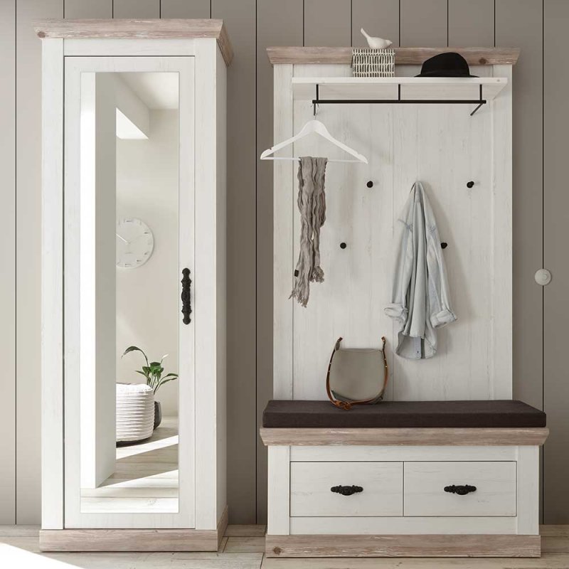 Garderobe Holz Weiss Vintage