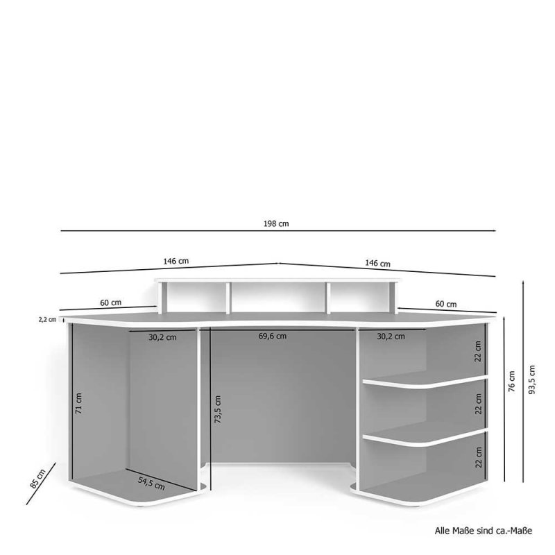 Computertisch in Schwarz mit Aufsatz und Tower Fach und Regal - Iscian