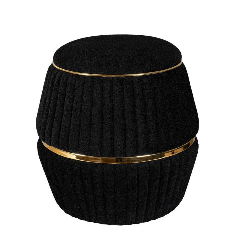 Polsterhocker in Schwarz mit Gold - elegantes Tonnen-Design - Nandora