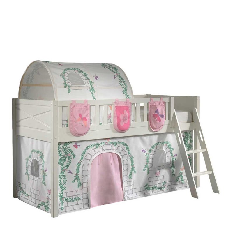 Spielbett Kinderhochbett Schloss und Schmetterlinge in Weiß mit Vorhang ...