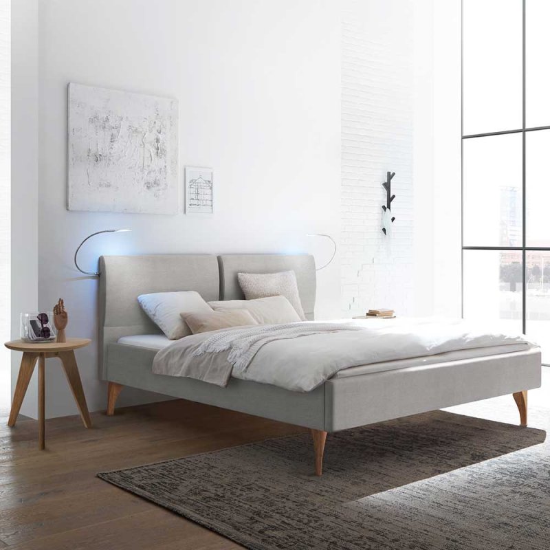 Bett im Skandinavischen Stil in Grau und Eiche Bianco - Zeilo