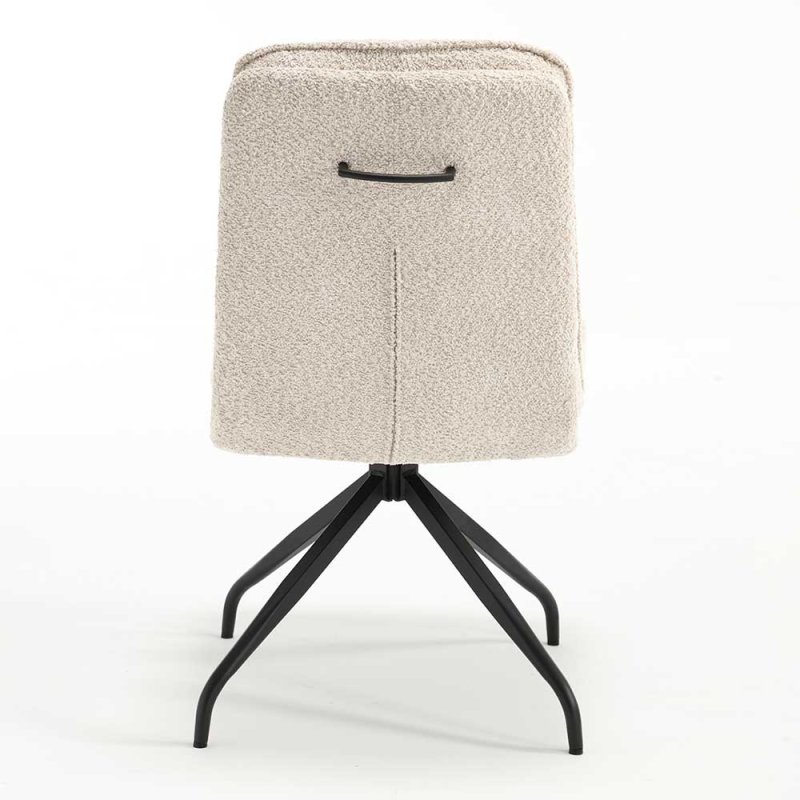 Boucle Drehstuhl in Creme mit schwarzem Metallgestell - Rocono