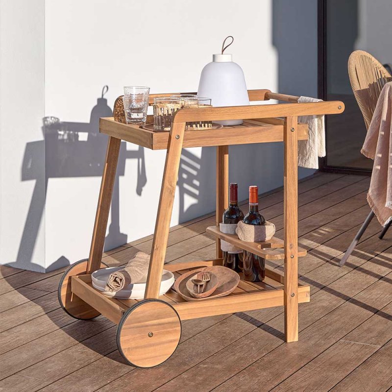 Outdoor Servierwagen aus Akazie Massivholz in modernem Design - Rondja
