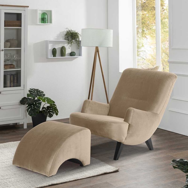 Lesesessel in Beige und Schwarz aus Samtvelours und Buche Massivholz ...