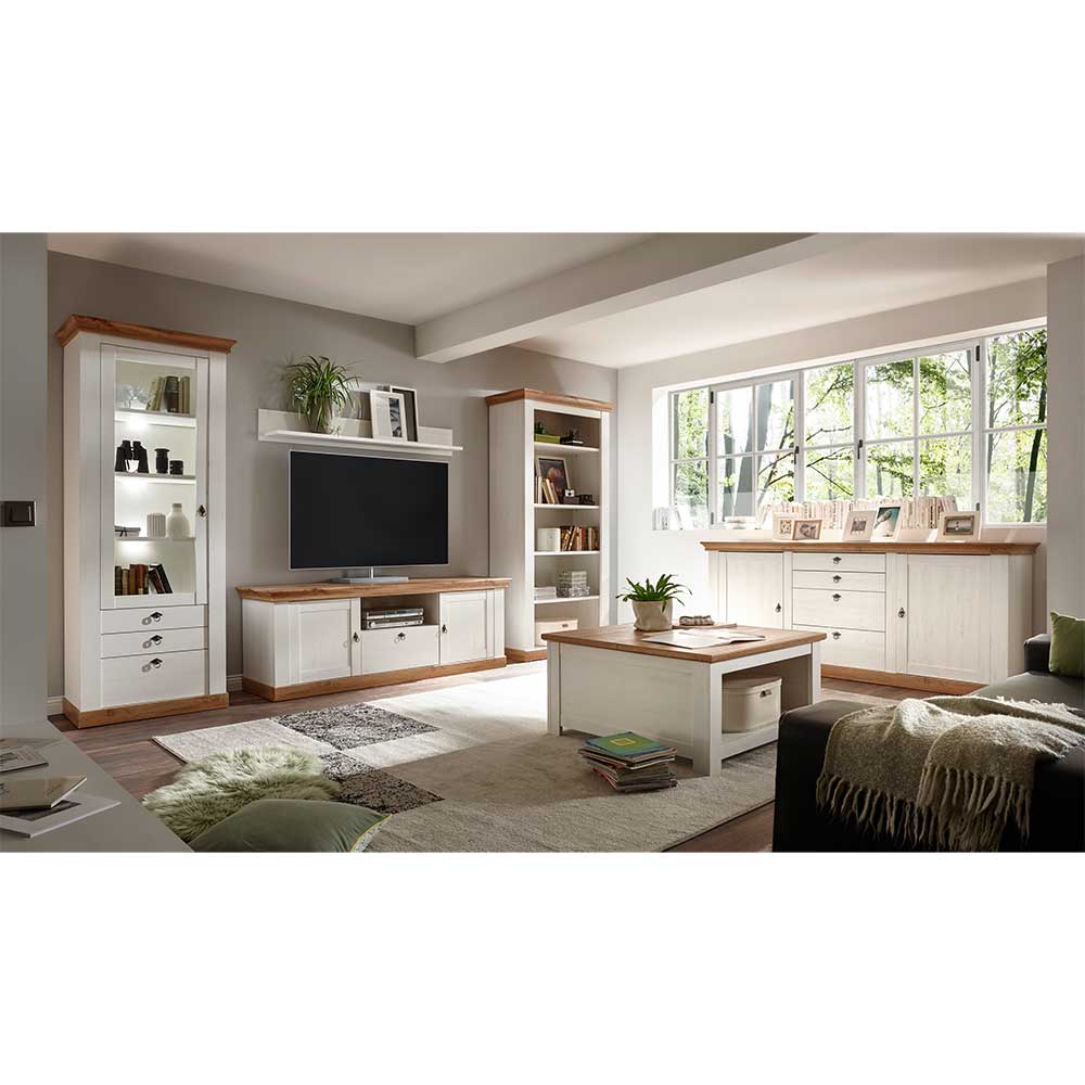 102x139x44 Landhaus Regal mit 3 Fächern in Weiß & Wildeiche - Diatara
