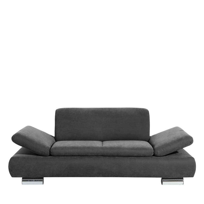 Zweisitzer Sofa aus Velours Anthrazit und Metall Chrom - Venezia