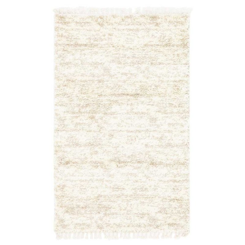 Teppich mit handgeflochtenen Fransen in Creme & Hellbraun - Hochflor ...