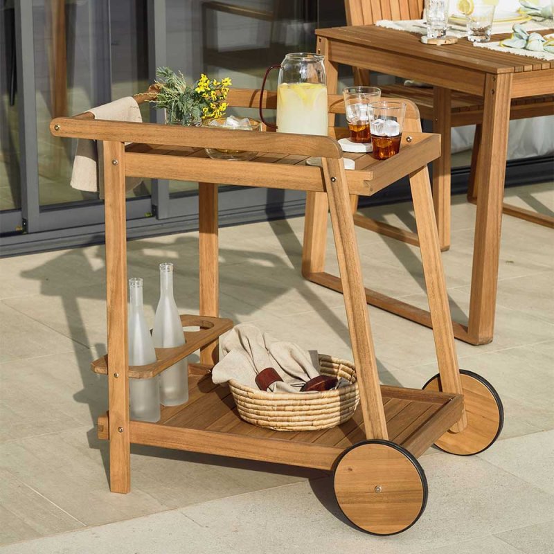 Outdoor Servierwagen aus Akazie Massivholz in modernem Design - Rondja