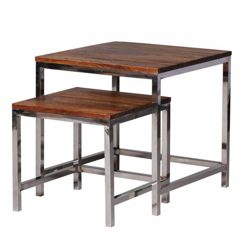 Handgearbeiteter Design-Couchtisch modern aus Holz & Metall - Lenza