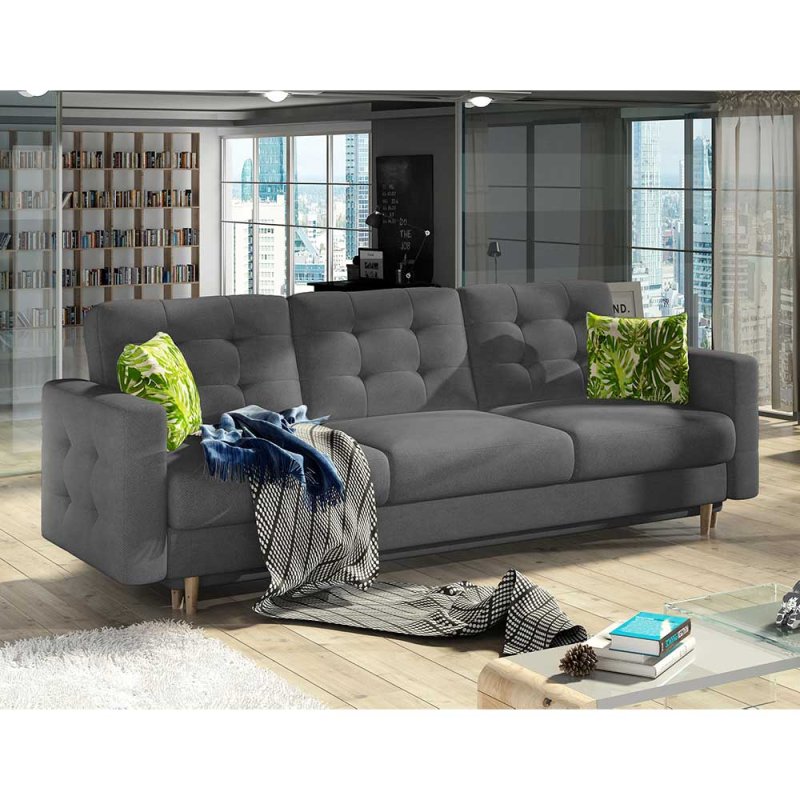 Wohzimmer Dreisitzer mit Bettfunktion und Bettkasten in Grau - Chilene