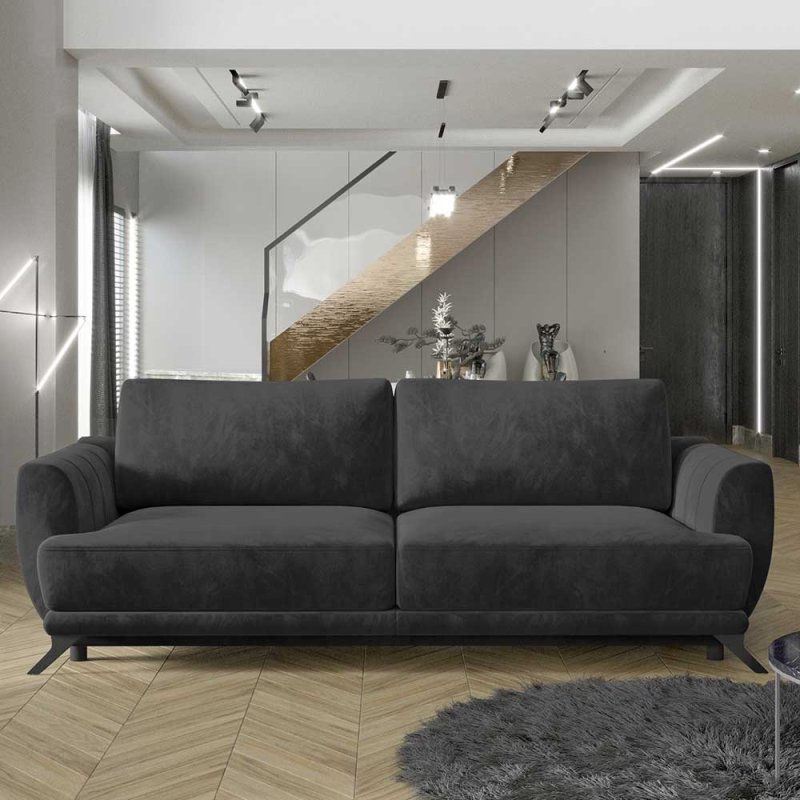 Schlafsofa in Dunkelgrau Chenille mit drei Sitzplätzen - Everdy