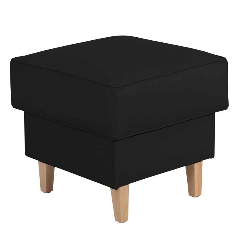 Quadratischer Polsterhocker aus Kunstleder in Schwarz mit Buche Natur ...