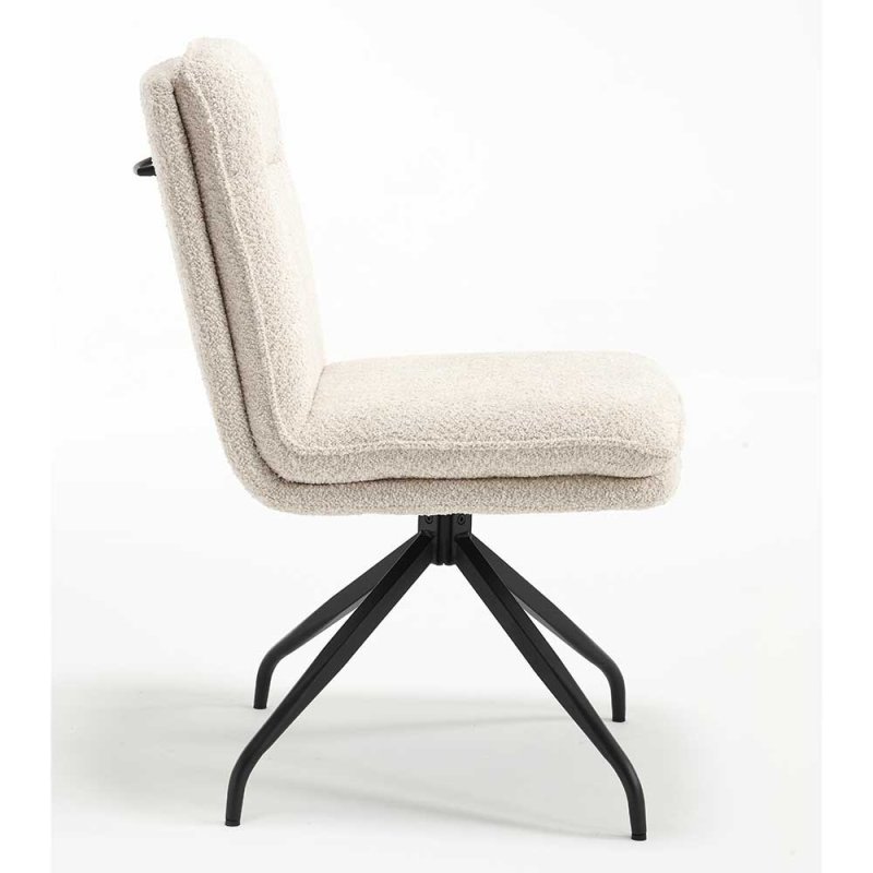 Boucle Drehstuhl in Creme mit schwarzem Metallgestell - Rocono