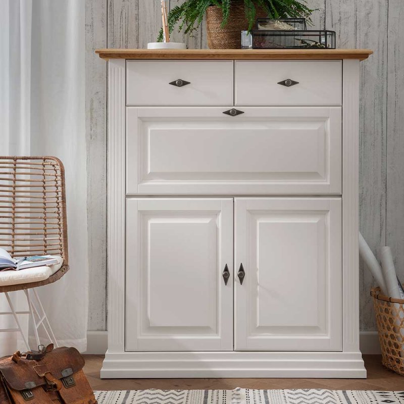 Buffetschrank in Weiß & Eichefarben aus Massivholz - Henry