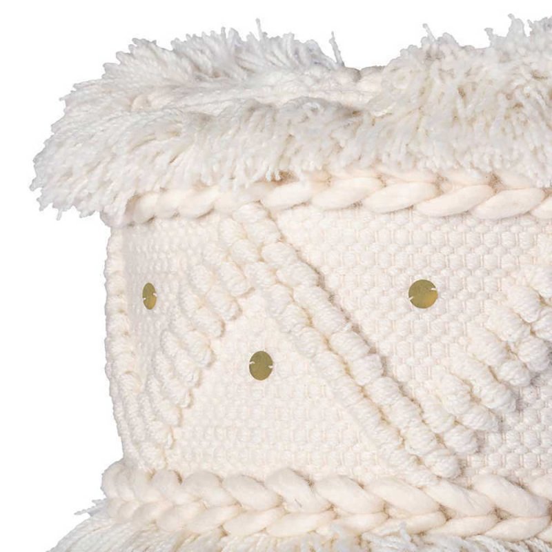 Boho Style Hocker in Cremeweiß mit Holzbeinen - Puertos