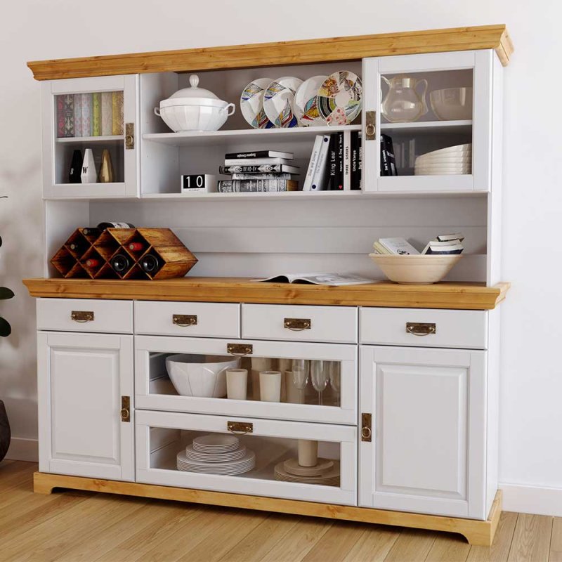 Moderner Buffetschrank in Weiß & Honig aus Kiefer Massivholz - Brasivon