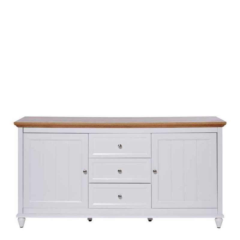 Landhaus Sideboard in Weiß und Eiche - 150 cm breit - Smaly
