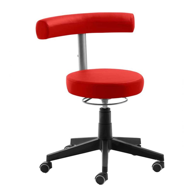 Hocker mit Lehne in Blau Kunstleder mit Alu Drehgestell auf Rollen - Carito