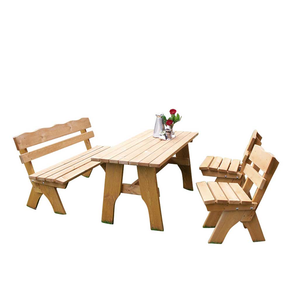 Garten Holzbank mit Lehne & Tisch aus Kiefer Massivholz - Luxuria (2 ...