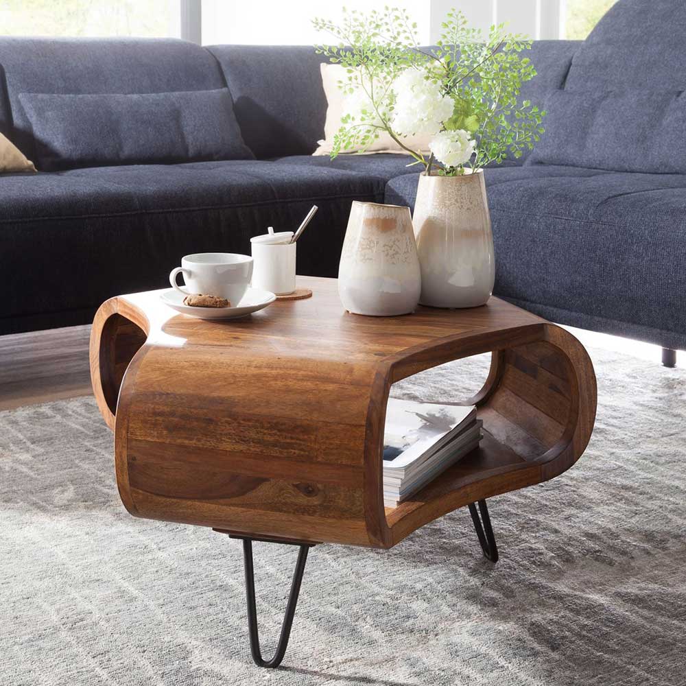Handgearbeiteter Design-Couchtisch modern aus Holz & Metall - Lenza