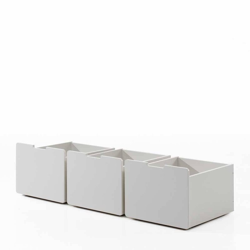 Weißes Hochbett niedrig mit Hängeregal & drei Schubkästen - Azuro