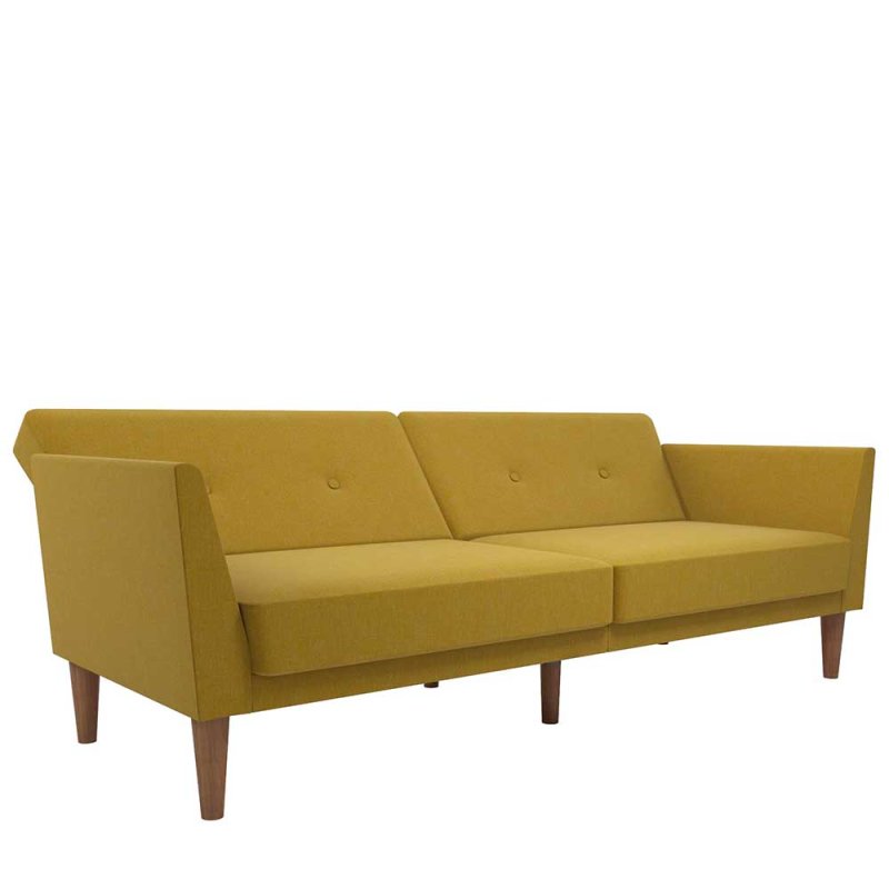 Retro Klappcouch in Senfgelb und Natur mit drei Sitzplätzen - Fiby