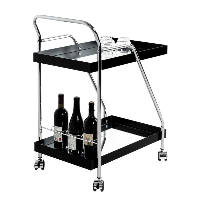 Design Servierwagen mit zwei Spiegelglas Ablagen & Metall in Schwarz ...