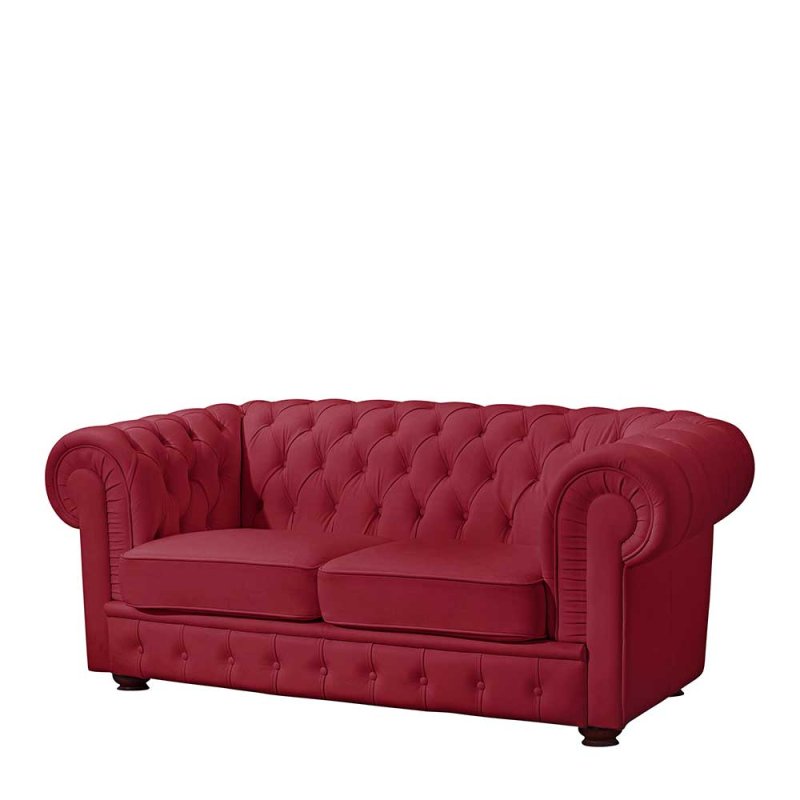 Rotes Ledersofa im Chesterfield Design mit Holzfüßen in Nussbaum Braun ...