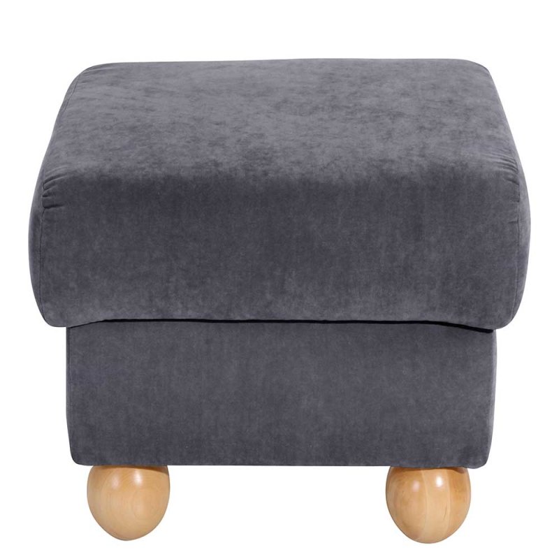 Hocker in Anthrazit Velours-Bezug mit Buche Kugelbeinen - Regiao