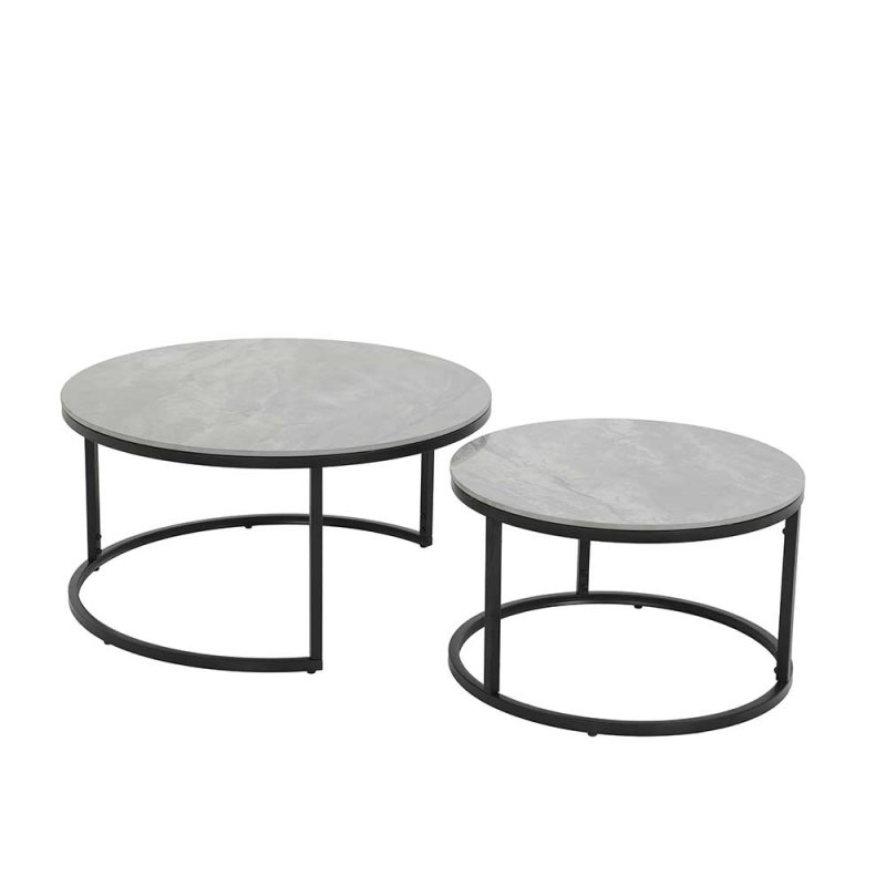 Couchtisch Duo aus Sinterstein in grauer Marmoroptik und Metall ...