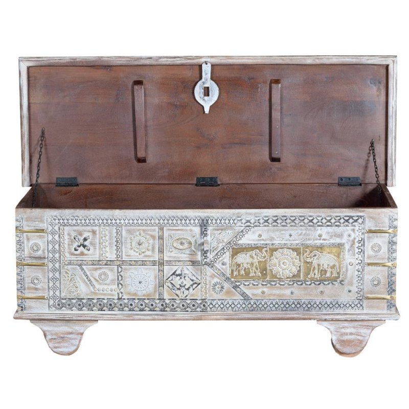 Massivholz Truhe im Orient Style mit flachem Deckel - Varrion