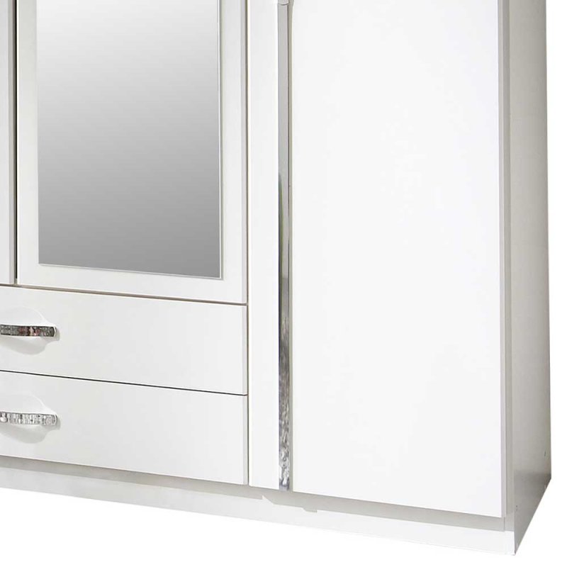 Klassischer Kleiderschrank in Weiß mit Chrom mit zwei Schubladen & vier ...