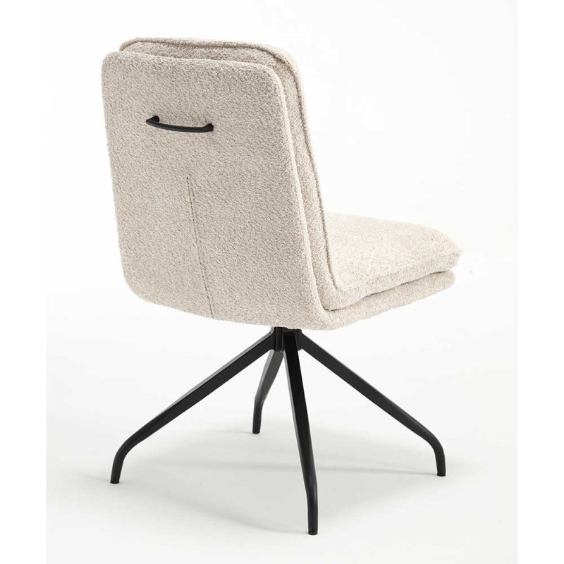 Boucle Drehstuhl in Creme mit schwarzem Metallgestell - Rocono
